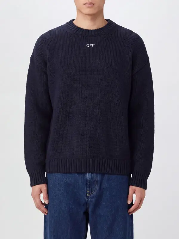 Off-White Wool Crewneck Jumper With Arrow Logo And Dropped Shoulders