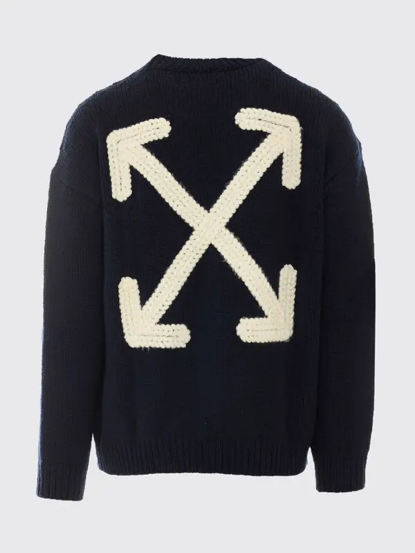 Off-White Wool Crewneck Jumper With Arrow Logo And Dropped Shoulders