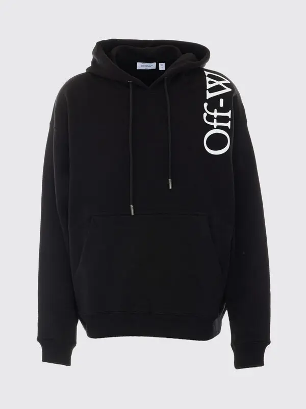 Off-White Relaxed Fit Cotton Hoodie With Printed Logo - Black