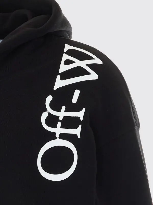 Off-White Relaxed Fit Cotton Hoodie With Printed Logo - Black