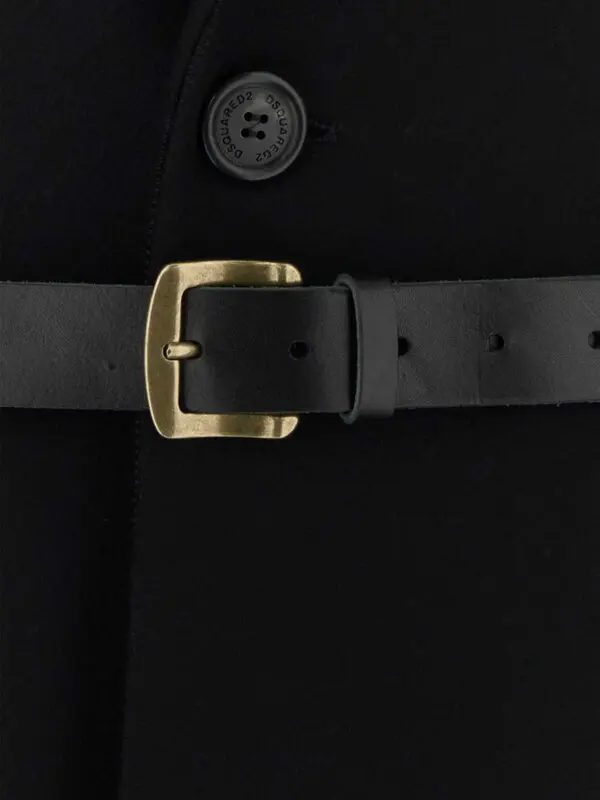Dsquared2 Single-breasted Long Wool-blend Coat With Adjustable Belt