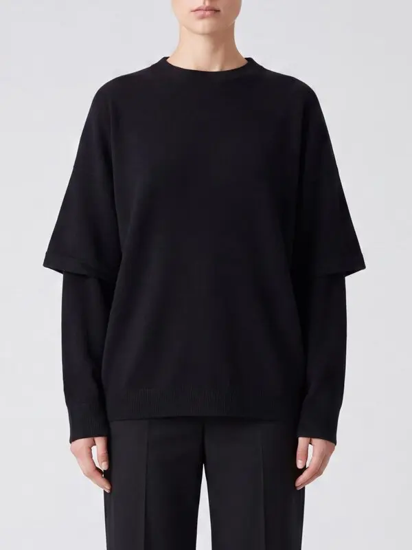DARKPARK Dropped Shoulder Crewneck Sweater In Merino Wool And Cashmere - Black
