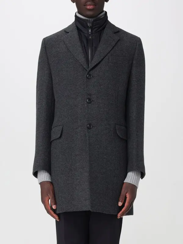 FAY Short Wool-blend Coat With Quilted And Removable Inner Vest