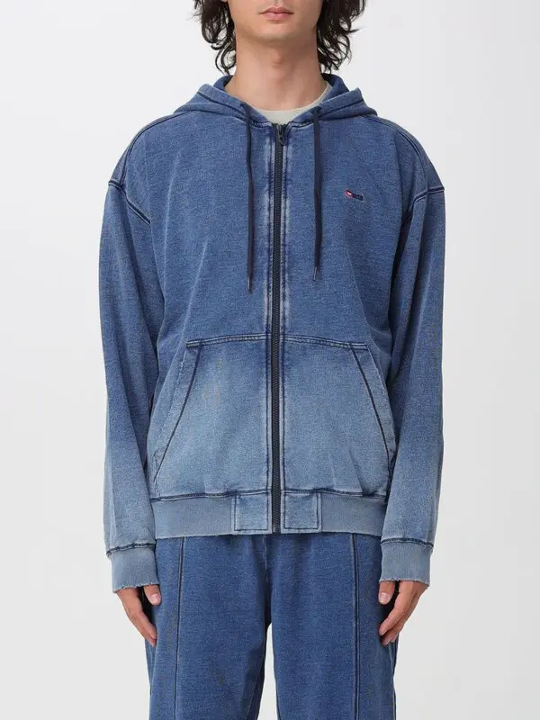 DIESEL® Relaxed Fit Hooded Zip-up Cotton Sweatshirt With Embroidered Logo