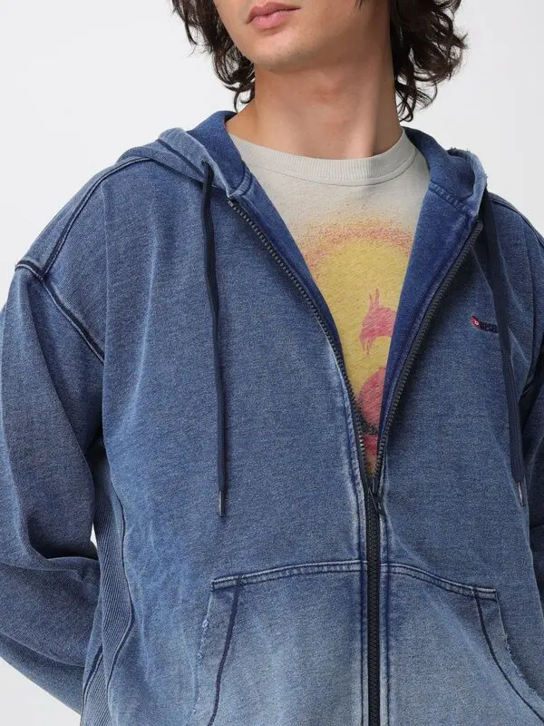 DIESEL® Relaxed Fit Hooded Zip-up Cotton Sweatshirt With Embroidered Logo