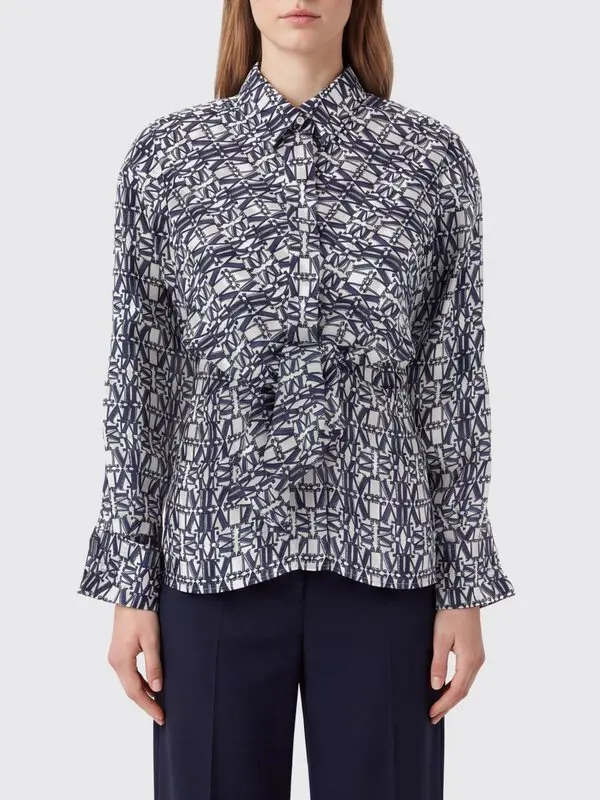 Max Mara Monogram Print Pure Silk Shirt With French Collar