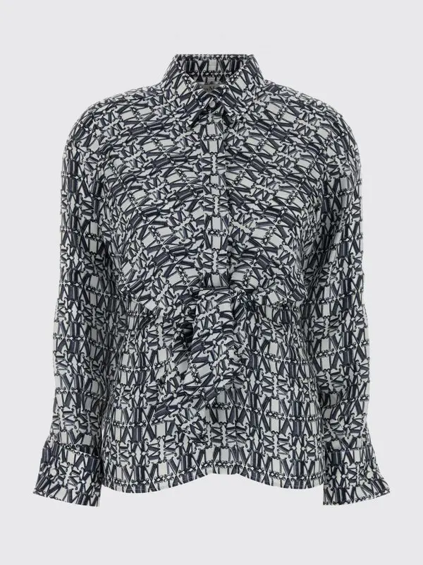 Max Mara Monogram Print Pure Silk Shirt With French Collar
