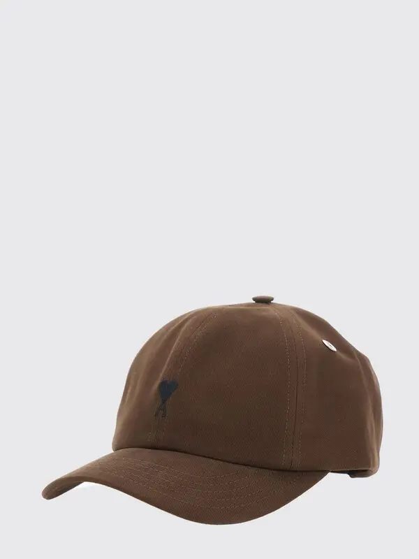 AMI Paris Baseball Cap In Cotton With Embroidered Logo And Adjustable Strap - Brown