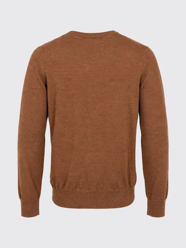 FAY Pure Merino Wool Crewneck Jumper With Ribbed Trims - Leather
