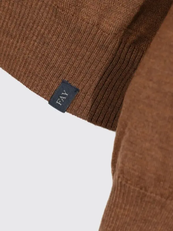 FAY Pure Merino Wool Crewneck Jumper With Ribbed Trims - Leather