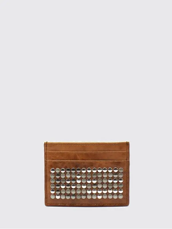 HTC LOS ANGELES Cow Leather Card Holder With Contrast Embroidery - Brown