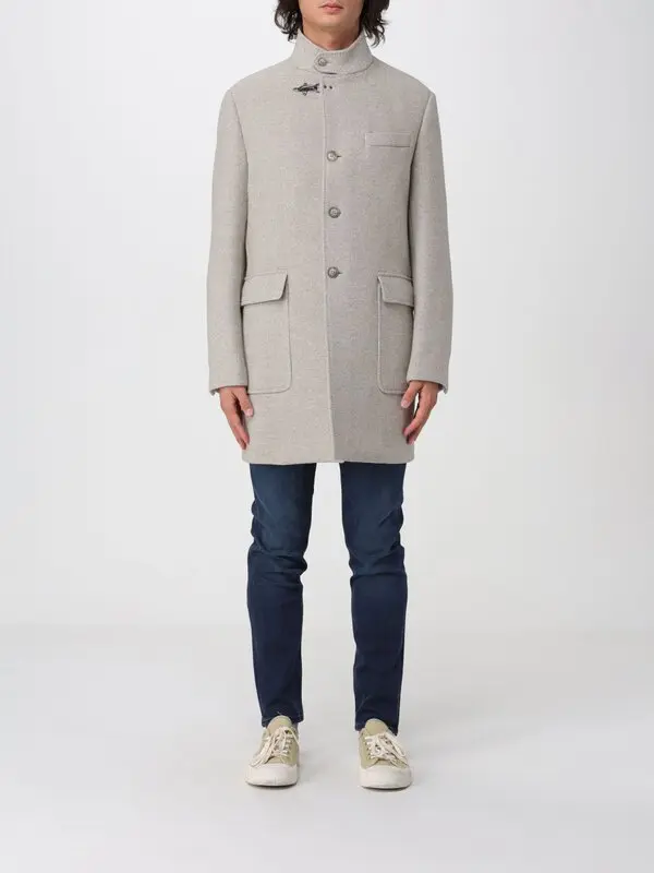 FAY Single-breasted Short Wool Coat With Iconic Metal Hook