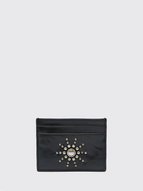 HTC LOS ANGELES Cowhide Leather Card Holder With Embroidery - Black