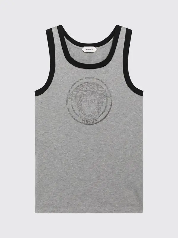 Versace Embroidered Medusa Logo And Rhinestone Cotton Tank Top