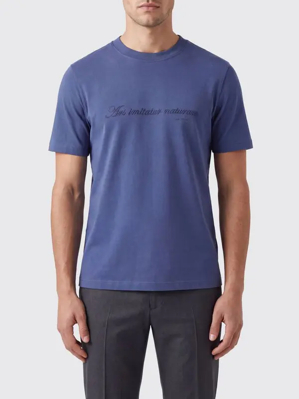 Brunello Cucinelli Slogan-print Cotton T-shirt With Embroidered Logo - Blue
