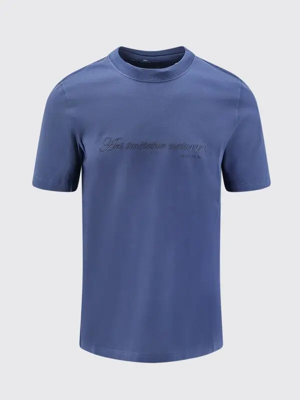Brunello Cucinelli Slogan-print Cotton T-shirt With Embroidered Logo - Blue
