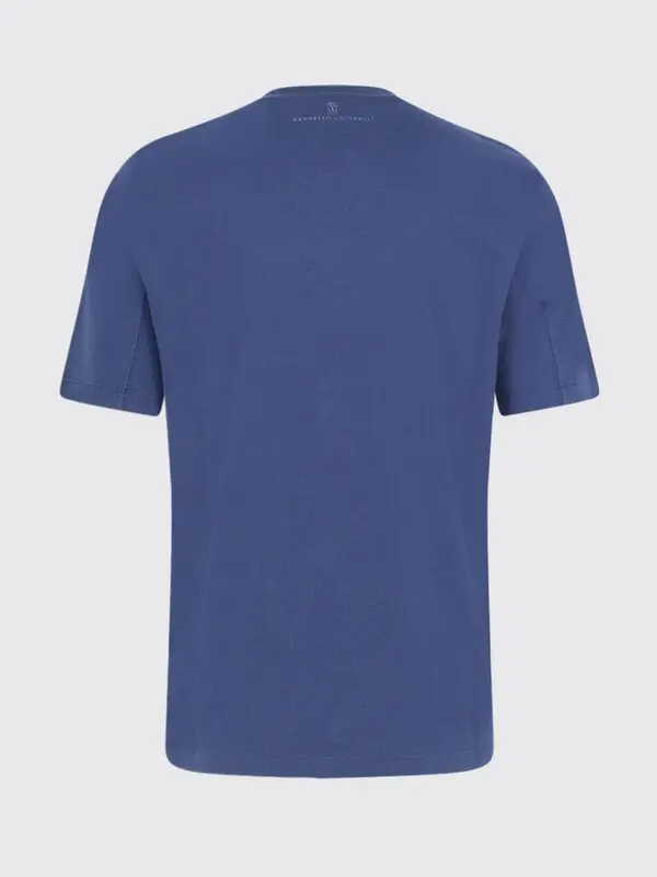 Brunello Cucinelli Slogan-print Cotton T-shirt With Embroidered Logo - Blue