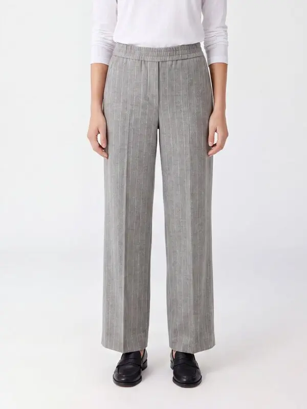 Brunello Cucinelli Sequined Pinstripe Wide-leg Wool Blend Trousers - Grey