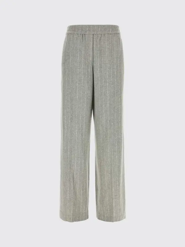 Brunello Cucinelli Sequined Pinstripe Wide-leg Wool Blend Trousers - Grey