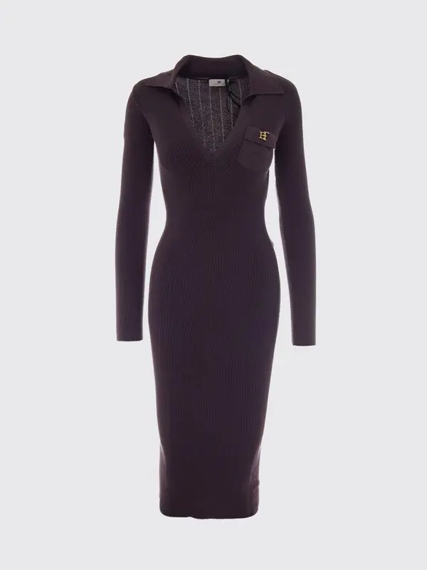 Elisabetta Franchi Ribbed-knit V-neck Midi Sheath Dress