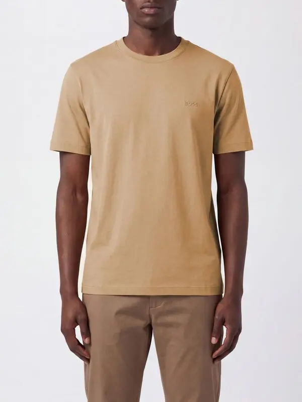 BOSS Embroidered Logo Cotton Crewneck T-shirt - Beige