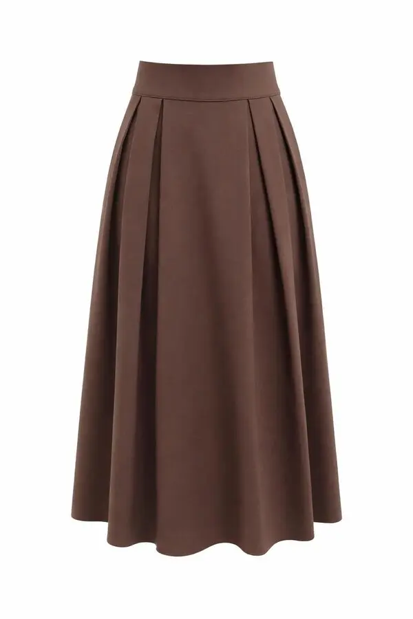 EXQUISE Flori Pleated Elasticated Back Midi Skirt - Brown