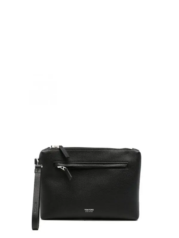 TOM FORD Zip Metal Leather Bag - Black