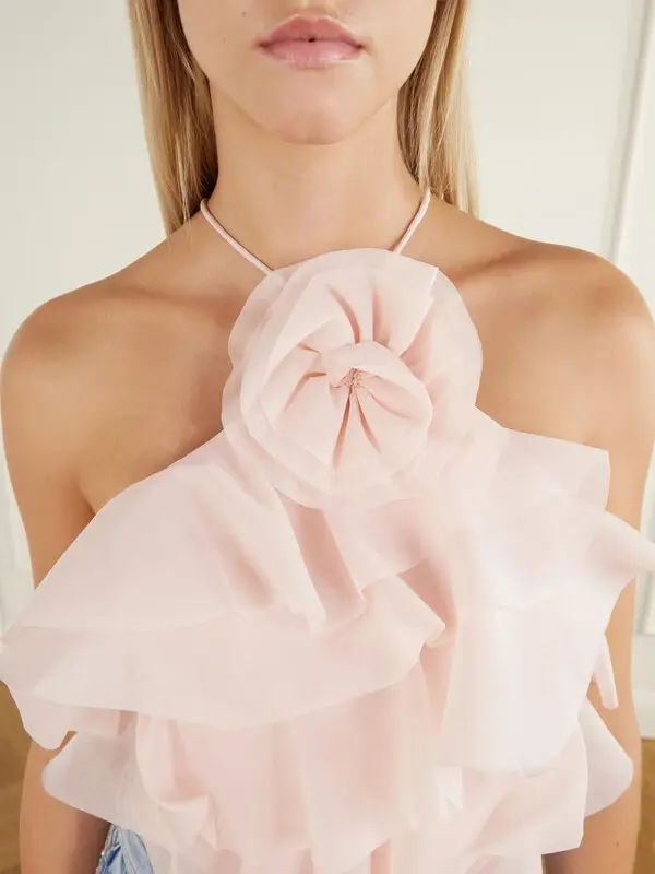 Aje Villa Ruffled Flower-detailed Organza Tank