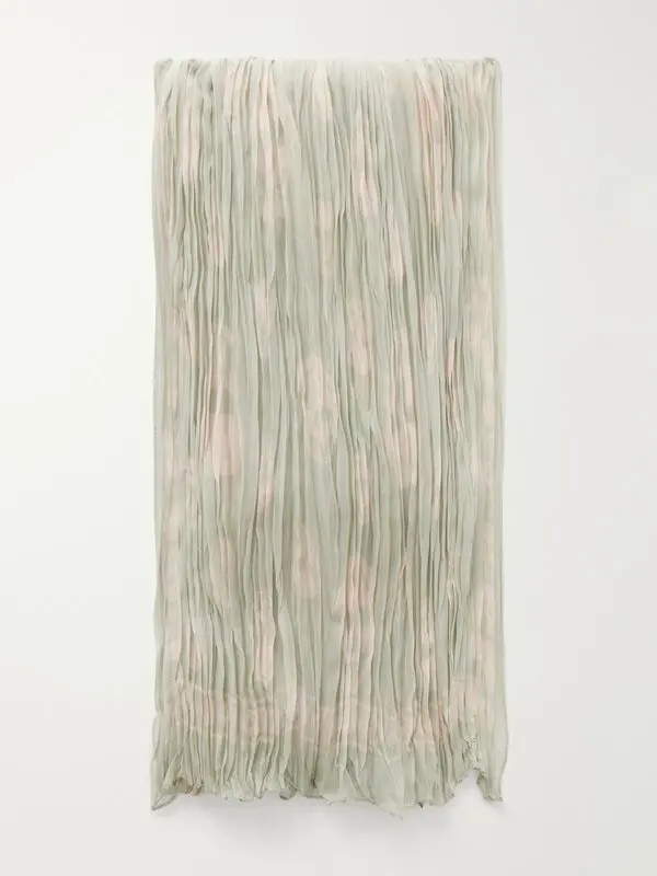 Alexander McQueen Pleated Printed Silk Scarf - Green
