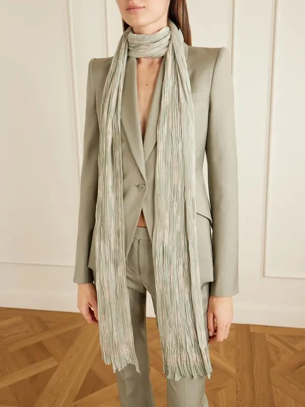 Alexander McQueen Printed Silk-plissé Scarf - Green