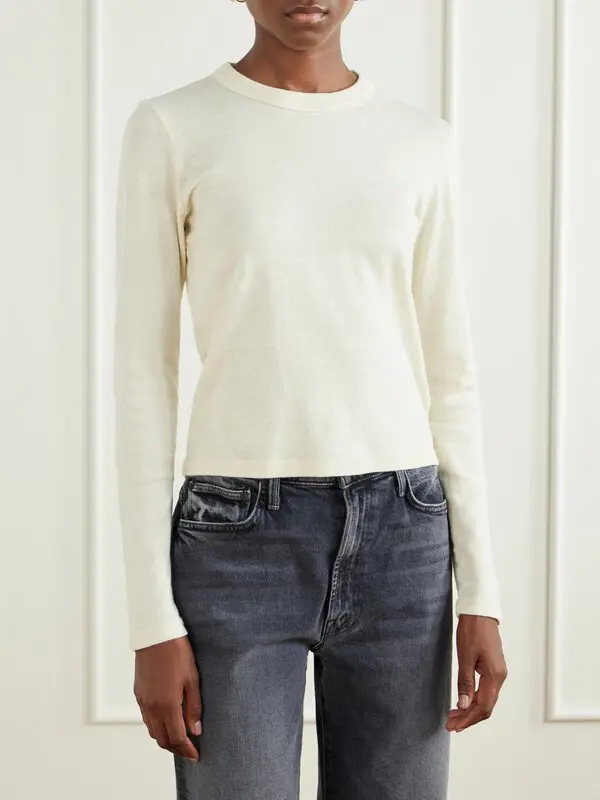 MOTHER The L/s Itty Bitty Recycled Cotton-jersey T-shirt - Neutrals