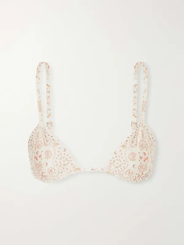 Agua Bendita Tulua Playa Bead-embellished Printed Recycled-blend Bikini Top - Cream