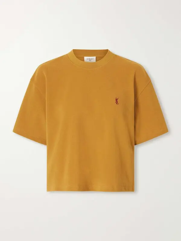 Saint Laurent Cassandre-embroidered Cotton-piqué T-shirt