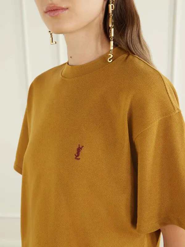 Saint Laurent Cassandre-embroidered Cotton-piqué T-shirt