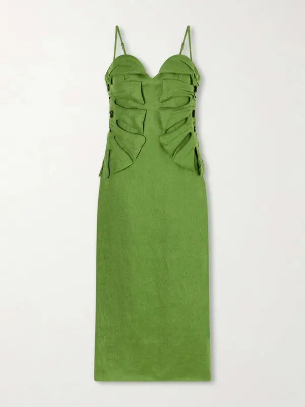 Farm Rio Monstera Leaf Linen Midi Dress - Green
