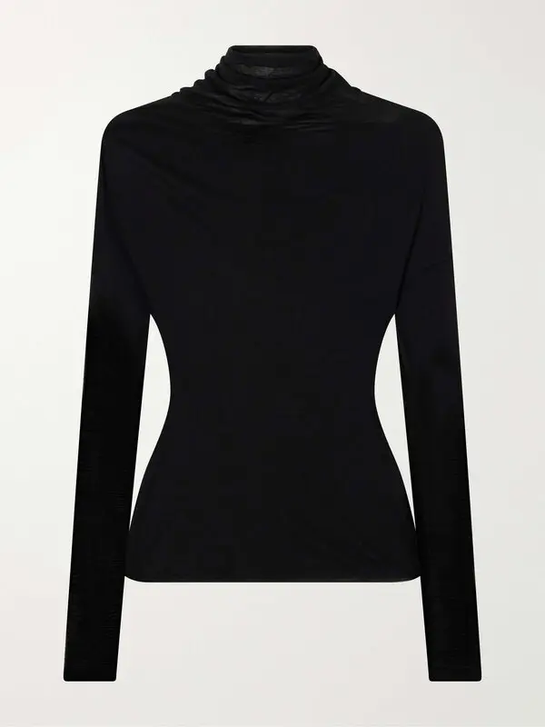 Victoria Beckham Gathered Stretch-jersey Blouse - Black