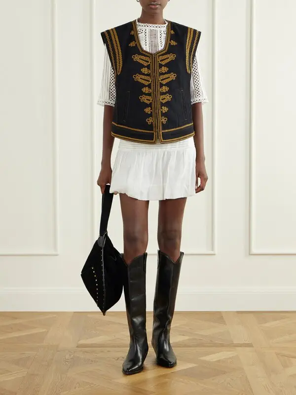 MARANT ETOILE Edmee Embroidered Cotton Vest - Black
