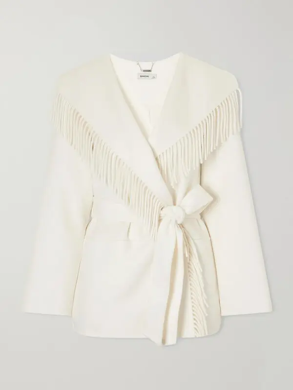 Simkhai Rowen Belted Fringed Wool-blend Jacket - White