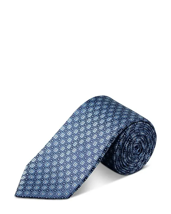 Eton Geometric Woven Silk Tie - Dark Blue
