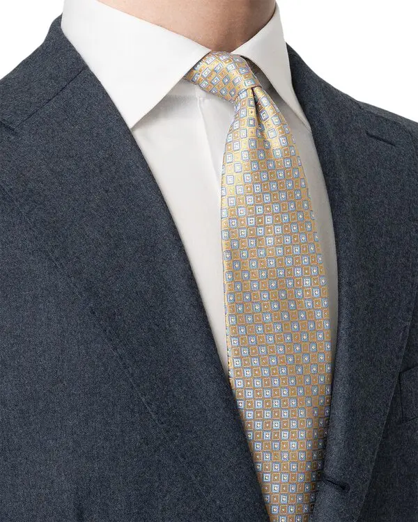 Eton Geometric Woven Silk Tie - Light Yellow