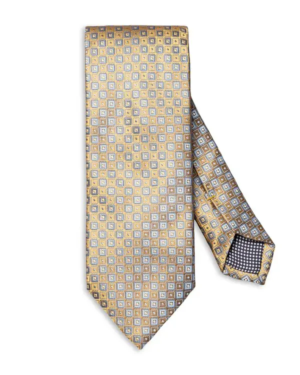 Eton Geometric Woven Silk Tie - Light Yellow
