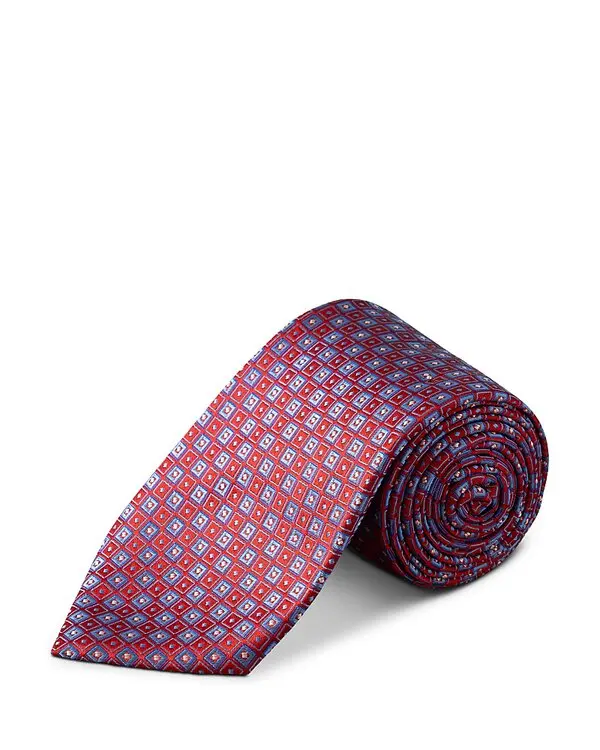 Eton Geometric Woven Silk Tie - Medium Red