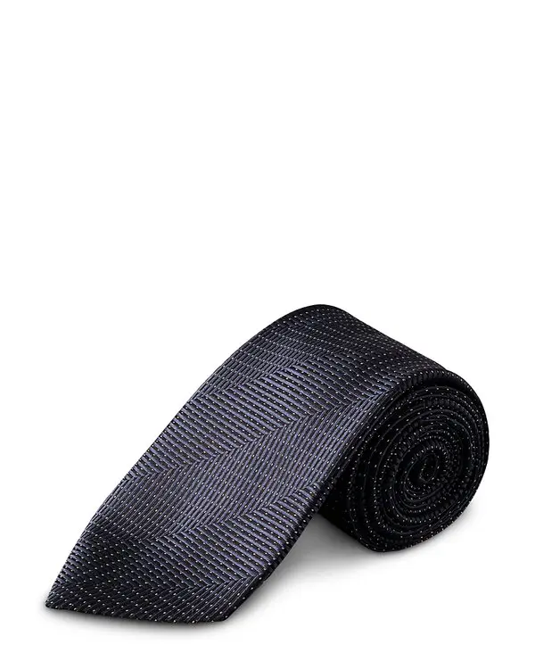 Eton Herringbone Woven Silk Tie - Navy