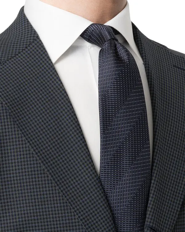 Eton Herringbone Woven Silk Tie - Navy
