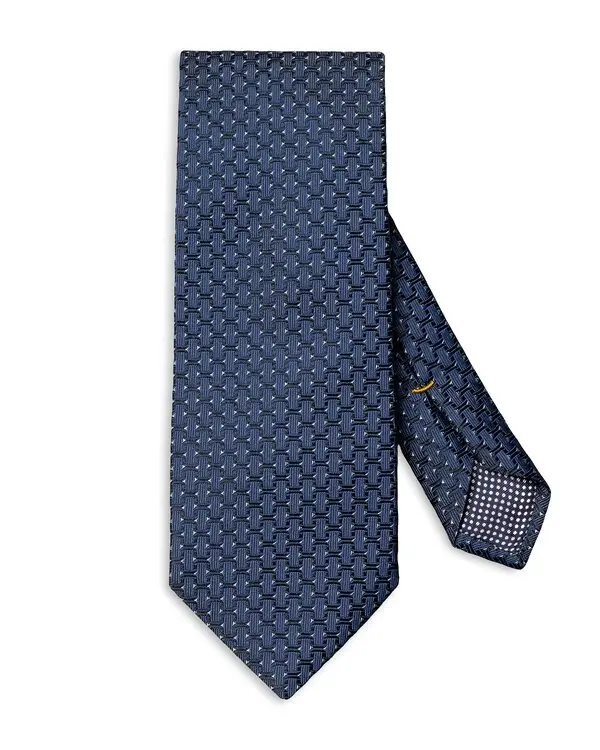 Eton Geometric Woven Silk Neck Tie - Dark Blue