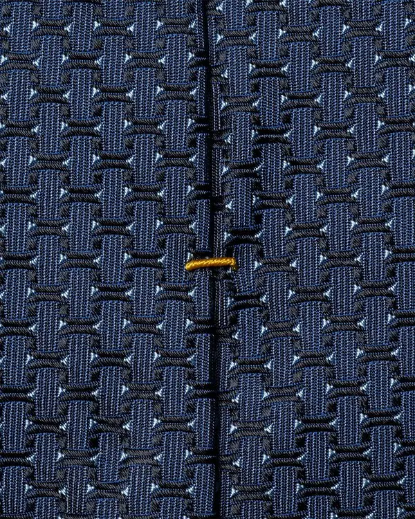 Eton Geometric Woven Silk Neck Tie - Dark Blue