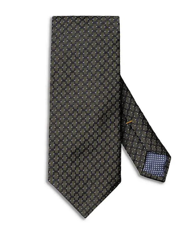 Eton Geometric Woven Silk Tie - Dark Green