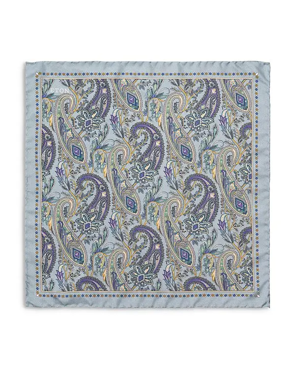 Eton Paisley Silk Twill Pocket Square - Light Blue