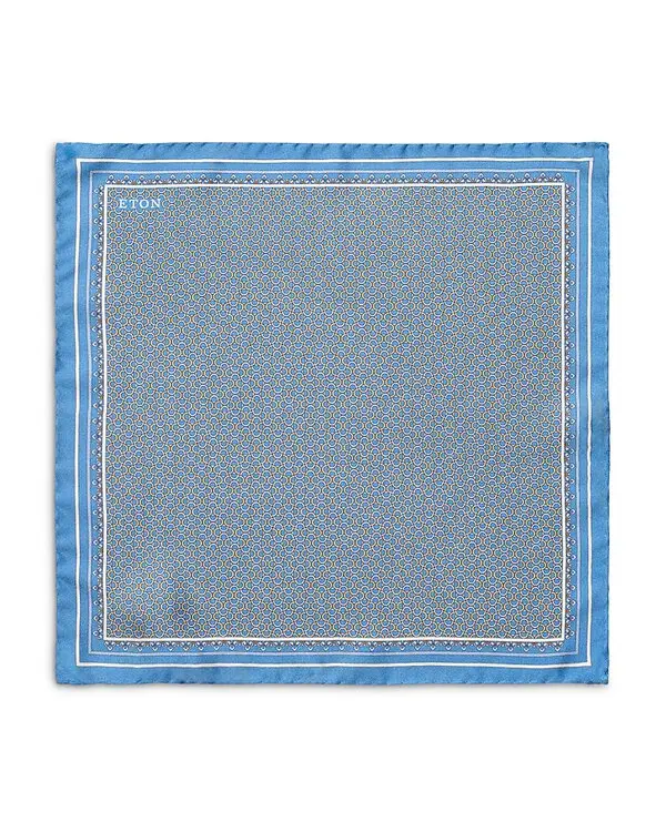 Eton Geometric Silk Twill Pocket Square - Medium Blue
