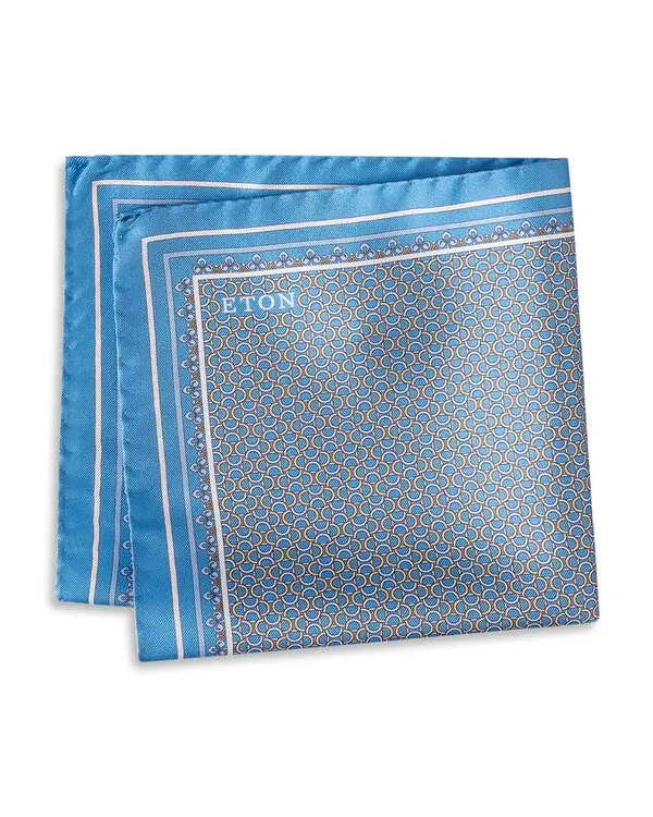 Eton Geometric Silk Twill Pocket Square - Medium Blue